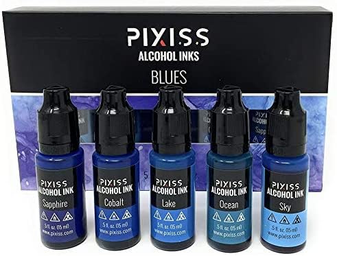 Pixiss Blue Alcohol Inks Set, 5 Shades of Highly Saturated Blue Alcohol ...