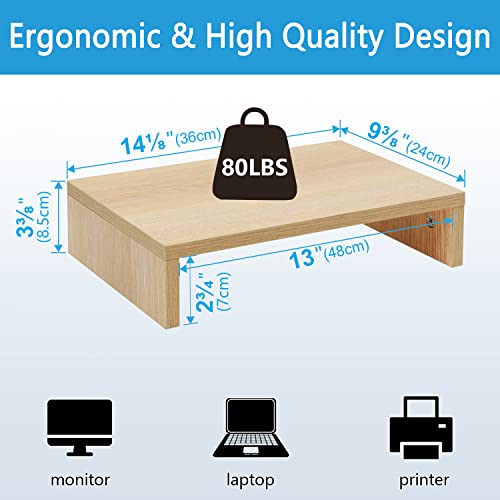 TEAMIX 14.2 inch Monitor Stand Riser, Wood Monitor Riser with Storage ...