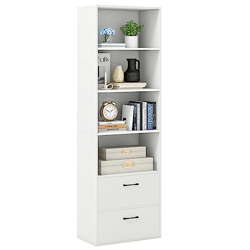 IFANNY 4 Shelf Bookcase with Drawers, Tall Bookshelves and Bookcases ...