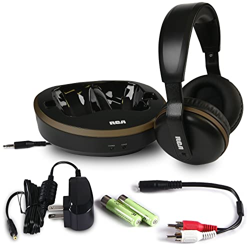 RCA Wireless Over-Ear Rechargeable Stereo Headphones, Transmits Audio ...