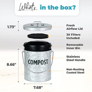 Kitchen Compost Bin by Saratoga Home - 1.3 Gal/5L Metal Compost Bucket ...