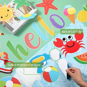 46 Pcs Hello Summer Cutouts Summer Bulletin Board Set Hawaii Ice Cream ...