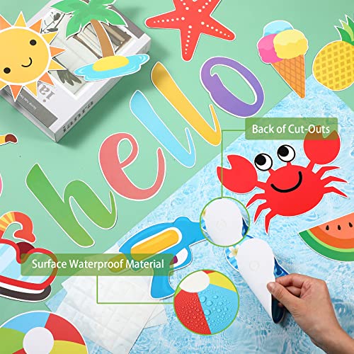 46 Pcs Hello Summer Cutouts Summer Bulletin Board Set Hawaii Ice Cream ...