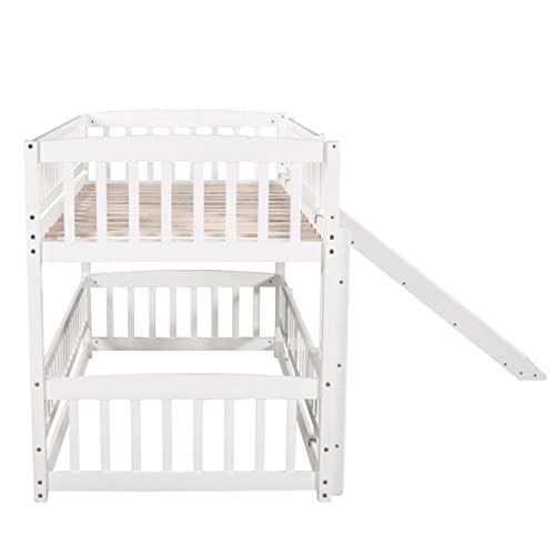 VilroCaz Twin Over Twin Low Bunk Bed with Door Openable Fence ...