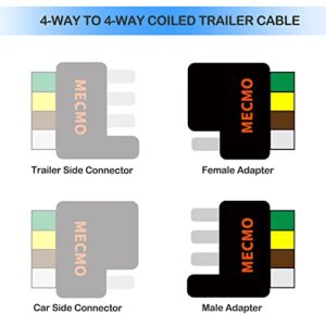 MECMO Trailer 4-Way Flat Wire Extension 3 Feet 36'' Stretchable Coiled Cable, 4 Pin Male ...