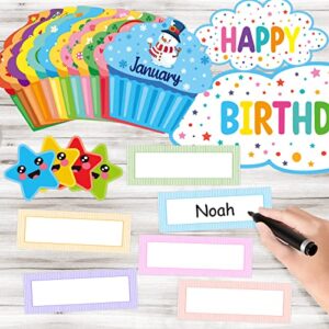 64 Pcs Happy Birthday Bulletin Board Set Bright Cupcake Cut-Outs for ...