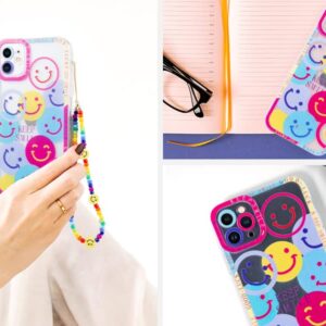 Yebowe [3 in 1] Cute Smiley Face Case for iPhone 11 with Screen Protector+ Beaded Phone Charm ...