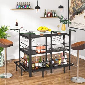 Tribesigns Home Bar Unit, L Shaped Black Liquor Bar Table with Glass ...