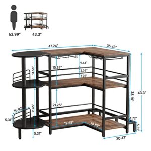 Tribesigns Industrial Home Bar Unit, 3-Tier L-Shaped Liquor Bar Table ...