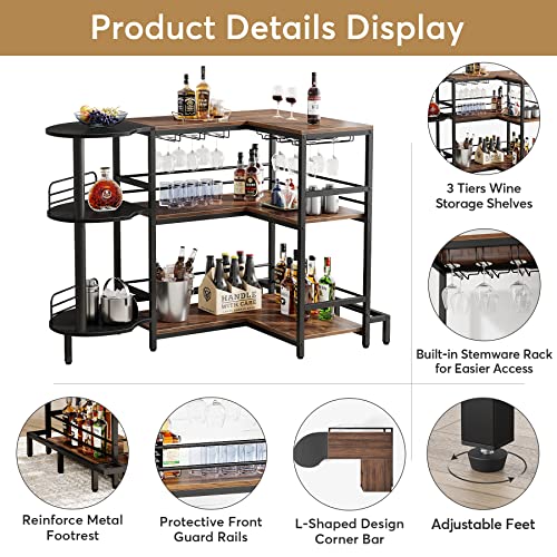 Tribesigns Industrial Home Bar Unit, 3-Tier L-Shaped Liquor Bar Table ...