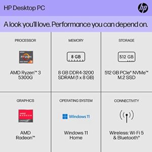 HP Desktop PC, AMD Ryzen 3 5300G, 8 GB SDRAM, 512 GB SSD, AMD Radeon Graphics, Windows 11 Home ...