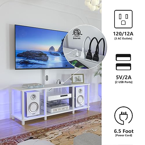 TV Stand with Mount ，White Television Stand with Led Light and Power ...