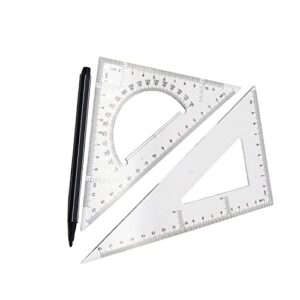 Pack of 2 Transparent Triangle Plastic Ruler Scale Set Square:30/60 Degree & 45/90 Degree Angle ...