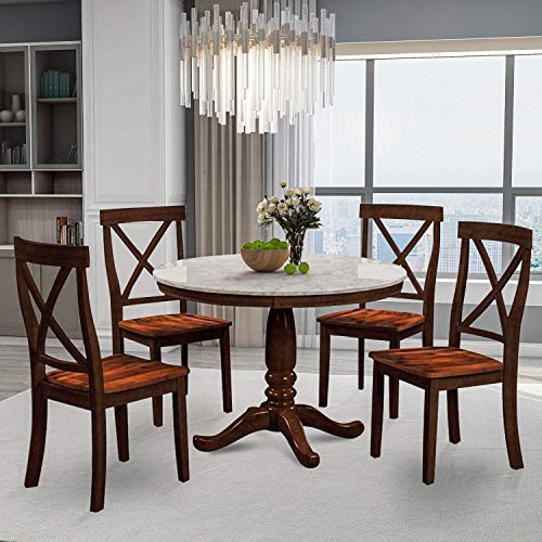 5 Pieces Dining Table and Chairs Set, Wood Kitchen Set with Round ...