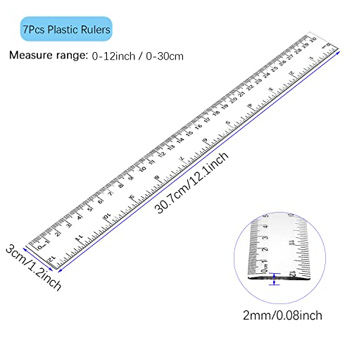 7 Pack Clear Rulers, Plastic Ruler 12 inch Transparent Straight Ruler with Centimeters and ...
