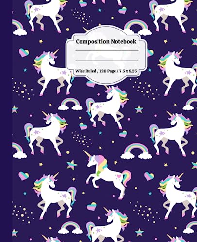 Unicorn Composition Notebook: Unlined Composition Notebook For Kids ...