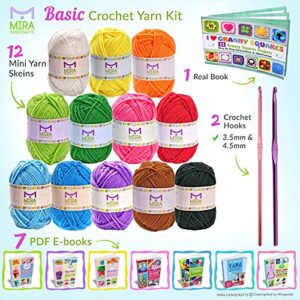 Mira Handcrafts 12 Acrylic Yarn Skeins, 2 Crochet Hooks and Real ...