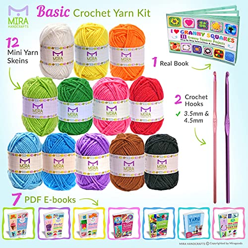 Mira Handcrafts 12 Acrylic Yarn Skeins, 2 Crochet Hooks and Real ...