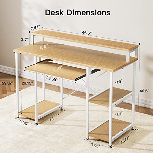 NOBLEWELL Computer Desk with Storage Shelves, 47 inch Home Office Desk ...
