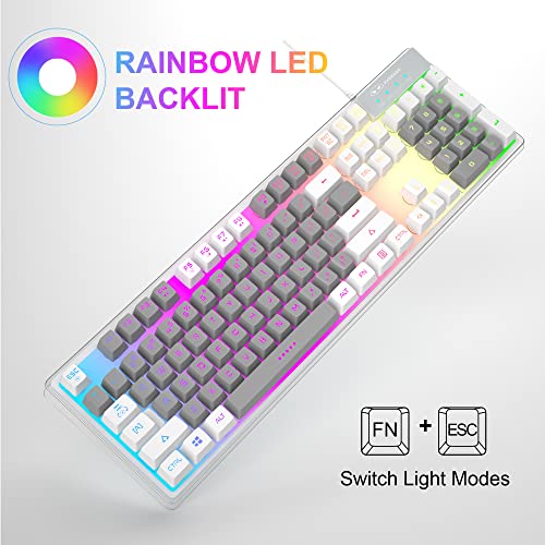MageGee Gaming Keyboard, Rainbow Backlit LED Wired Gaming Keyboard with ...