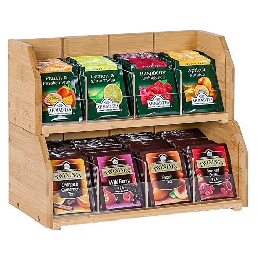 2 Tier Bamboo Tea Bag Organizer, Tea Holder for Tea Bags Organizer Wood ...