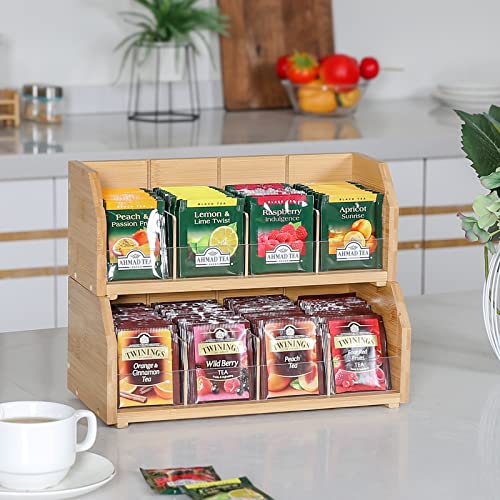 2 Tier Bamboo Tea Bag Organizer, Tea Holder for Tea Bags Organizer Wood ...