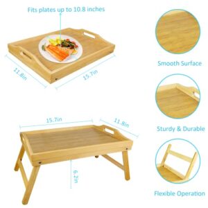 Bed Tray Table with Folding Legs, Bamboo Breakfast Food Lap Tray for Eating, Bed, Sofa, Working ...