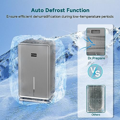 Dr. Prepare Dehumidifier for Bathroom, 101 OZ Water Tank, 750 Sq. Ft Dual Semiconductor Quiet ...