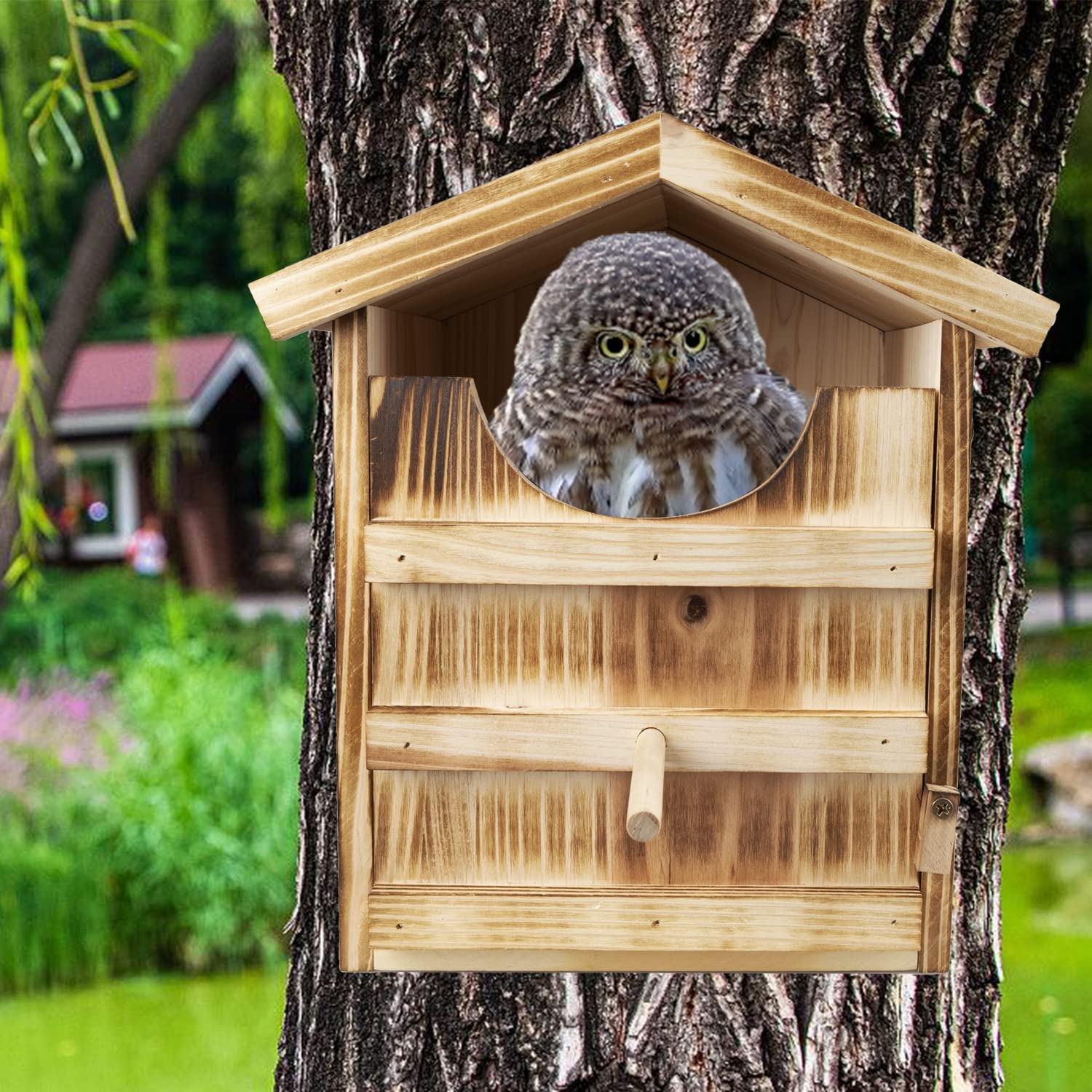 Owl House, Natural Wooden Owl Box Box for Outside Hanging, Owl Nesting ...