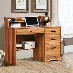 Computer Desk with 4 Drawers and Storage, Small Office Desk with File ...