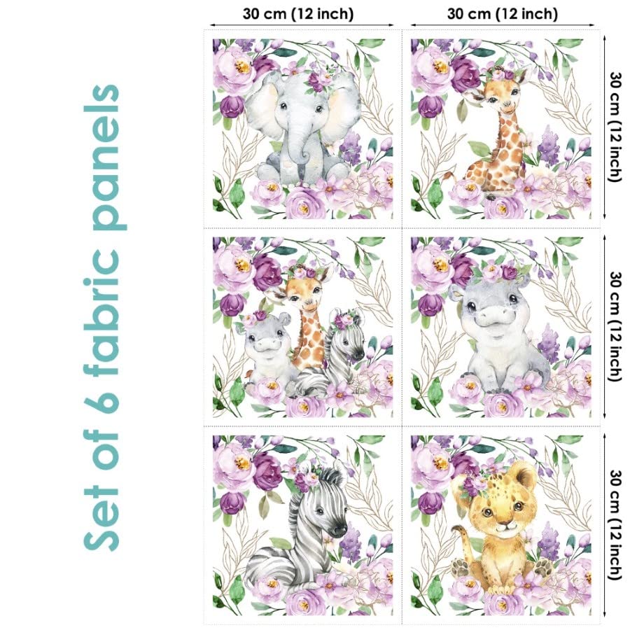 Safari Violet Flowers Roses Fabric Panel Set (6 Panels), Quilting ...