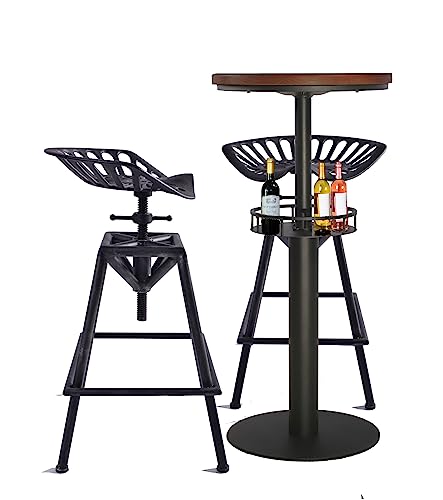 LOKKHAN 42" Tall Rustic Industrial Bar Table with Storage-19.68" Dia ...