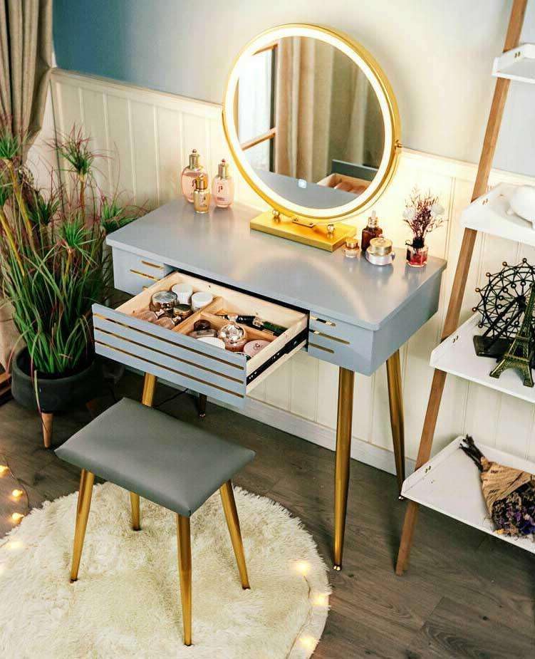 KJNS Makeup Vanity Set Dressing Table Touch Screen Mirror Stool 3 ...
