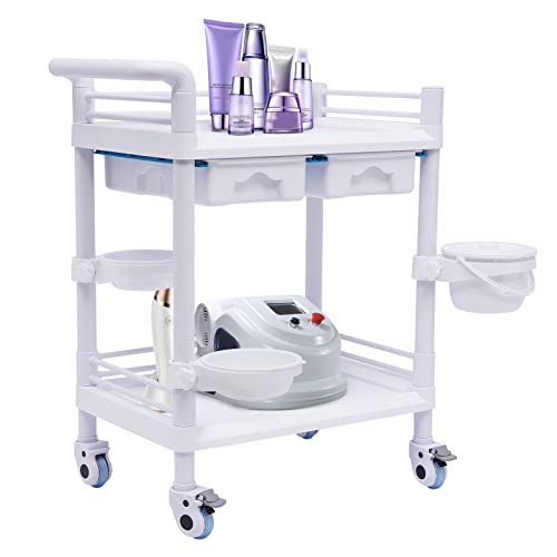 Rolling Utility Cart, 3-Tier Heavy Duty Cosmetology Cart with 360 ...