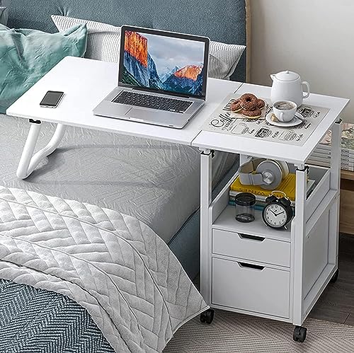 GFertre 2 in 1 Overbed Table with Wheels, Bedroom Side Table, Foldable ...