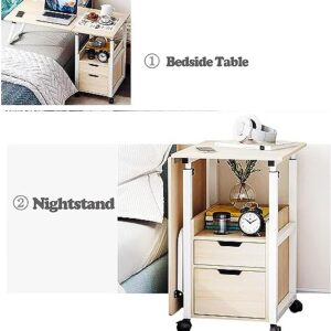 GFertre 2 in 1 Overbed Table with Wheels, Bedroom Side Table, Foldable Bedside Table with Drawer ...