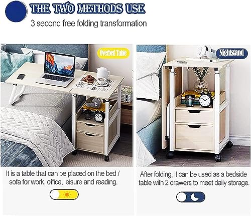 GFertre 2 in 1 Overbed Table with Wheels, Bedroom Side Table, Foldable ...