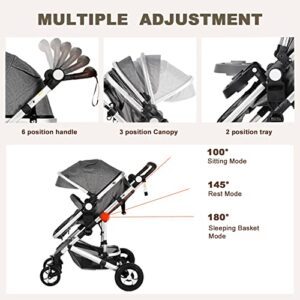 Kinder King 3 in 1 Reversible Baby Stroller w/Detachable Tray, Convert ...