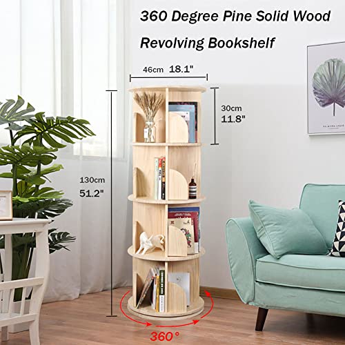 Bear Qiaqia Rotating Bookshelf 360 Degrees, 4 Tier Stackable Solid Wood Bookshelf Organizer ...
