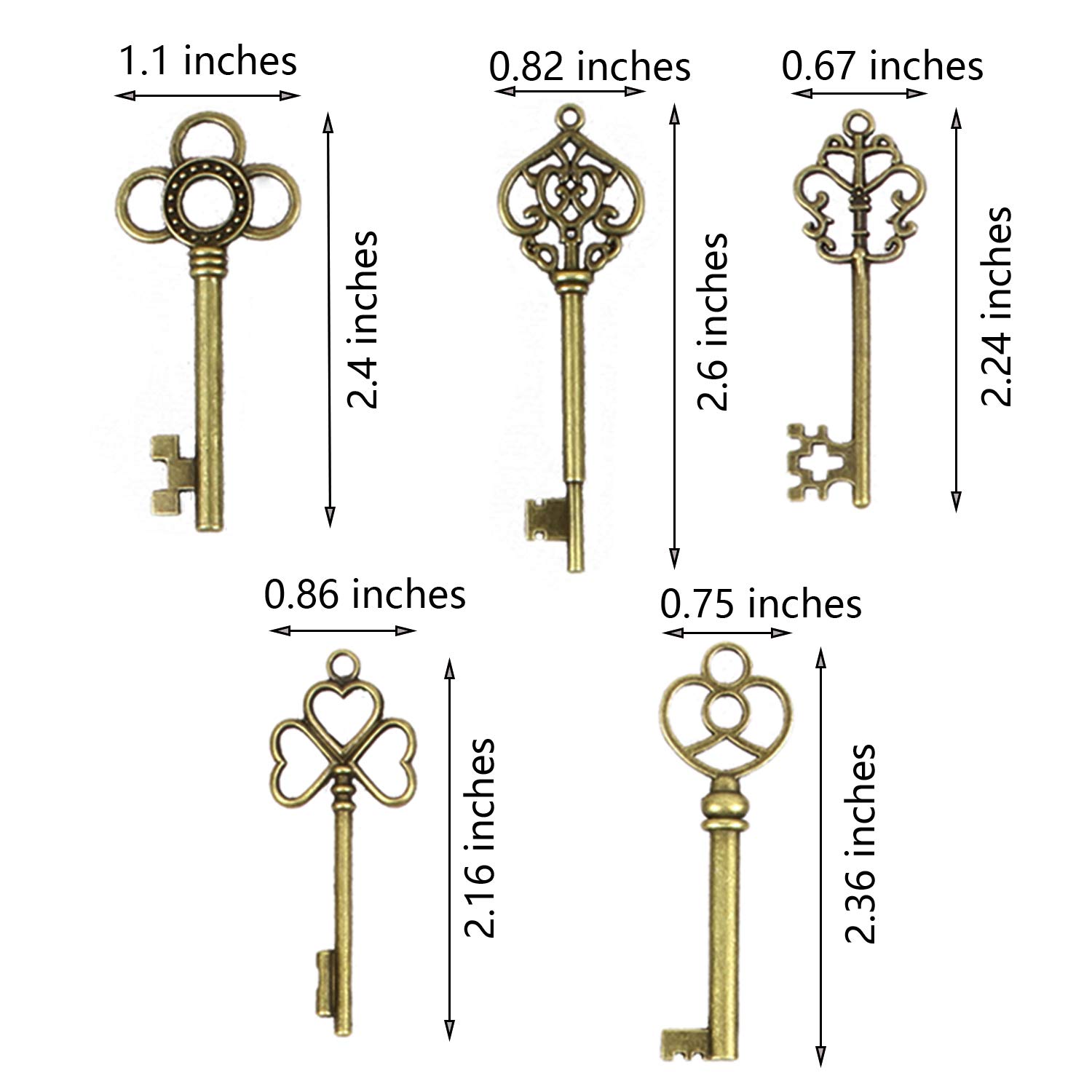 DuomiW Mixed 50 Antique Bronze Finish Skeleton Keys Rustic Key for DIY ...