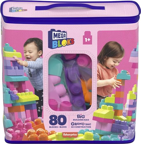 MEGA BLOKS Fisher-Price Toddler Block Toys, Big Building Bag with 80 ...
