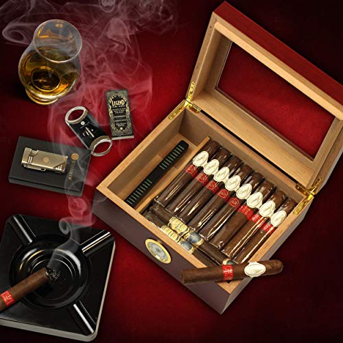 Mantello Cigars Humidor, Glass-Top Cigar Humidors, Humidor Box for 25 ...