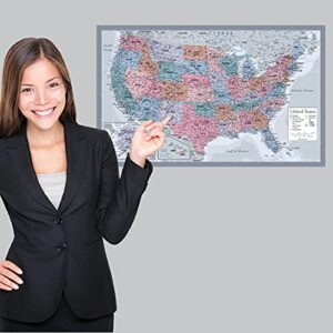 2 Pack - World Map Poster & USA Map Chart [Purple] (Laminated, 18" x 29 ...