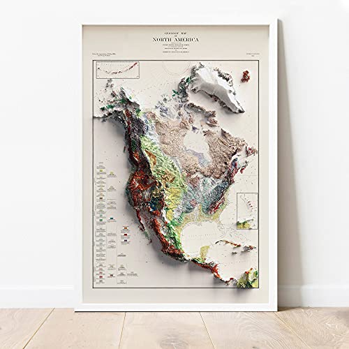 North America Geologic Vintage Hillshading Map Poster | 11x17 16x24 ...