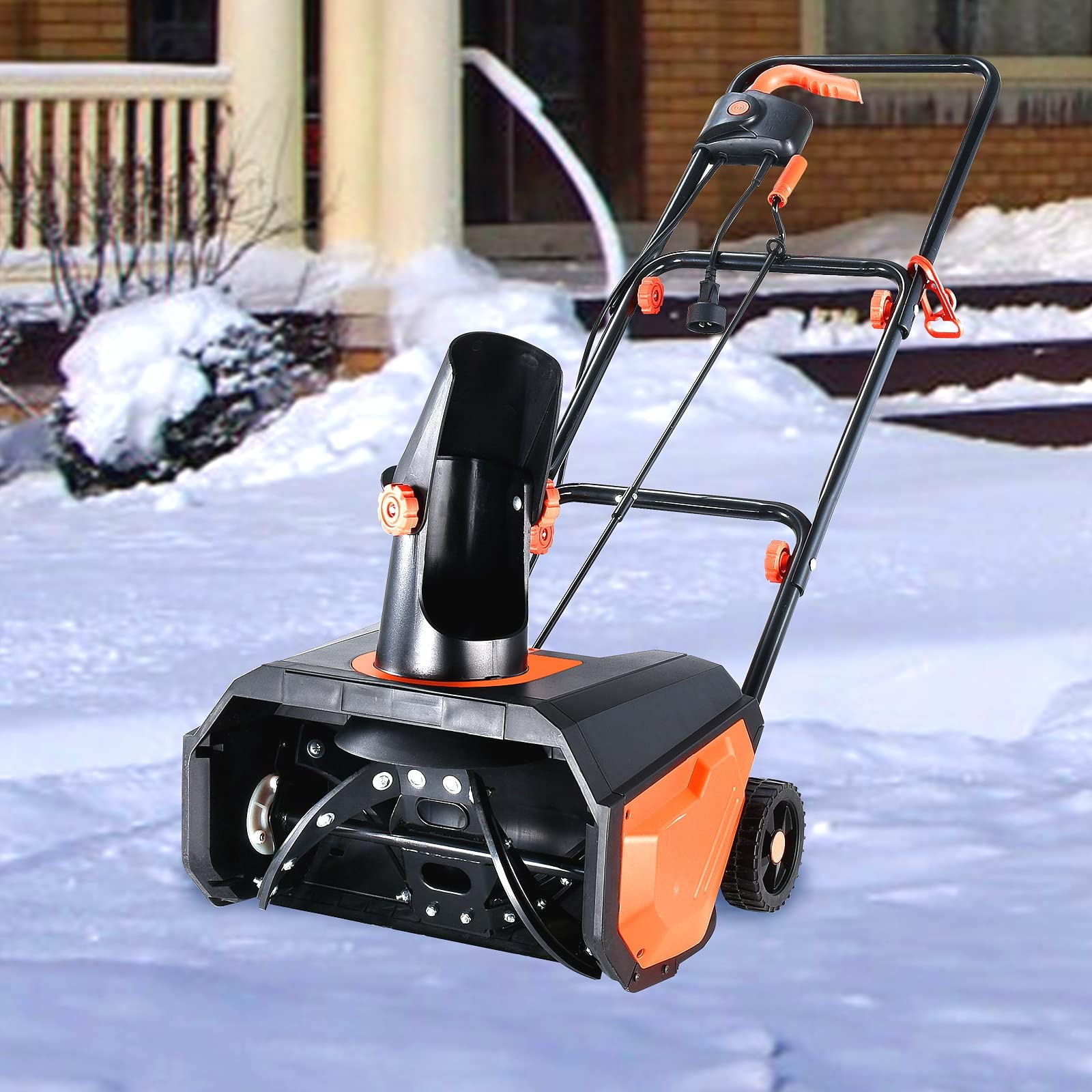 Kapoo Snow Thrower, 18 Inch Electric Snow Blower, 13 Amp, Steel Auger, 180° Rotatable Chute and ...
