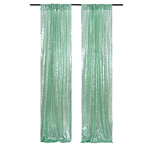 Green Sequin Backdrop Curtain, 2 Panels Mint Green Sequin Backdrop ...