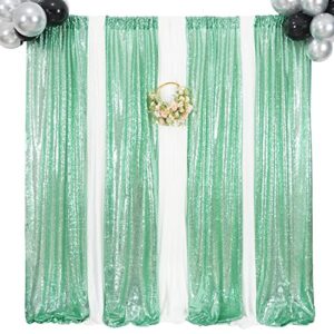 Green Sequin Backdrop Curtain, 2 Panels Mint Green Sequin Backdrop ...