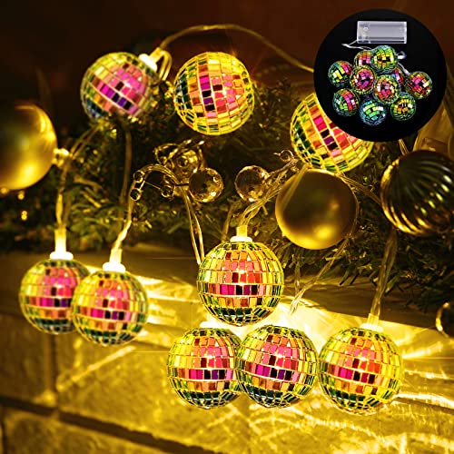 10 LED Disco Ball String Lights Decorations Mirror Disco Ball Ornaments ...