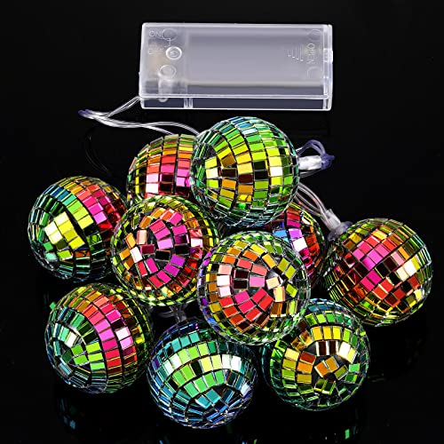 10 LED Disco Ball String Lights Decorations Mirror Disco Ball Ornaments ...