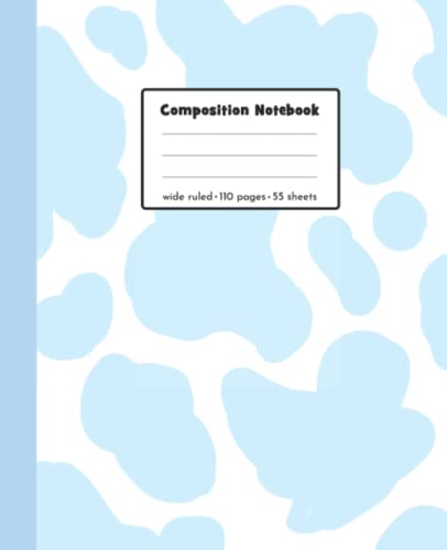 Pastel Composition Notebook Wide Ruled: Turquoise Blue Cow Print Note ...
